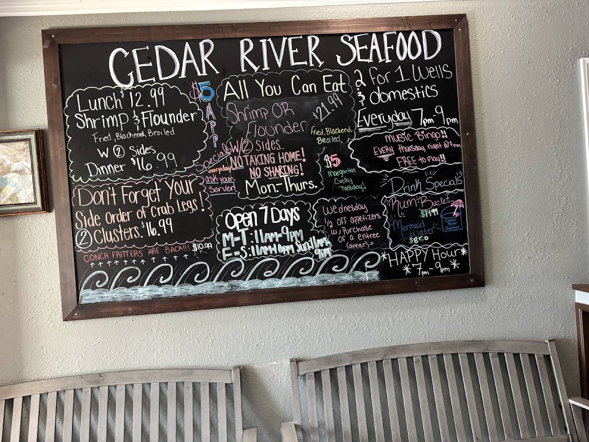 Menu at Cedar River Seafood Crystal River restaurant, Crystal River