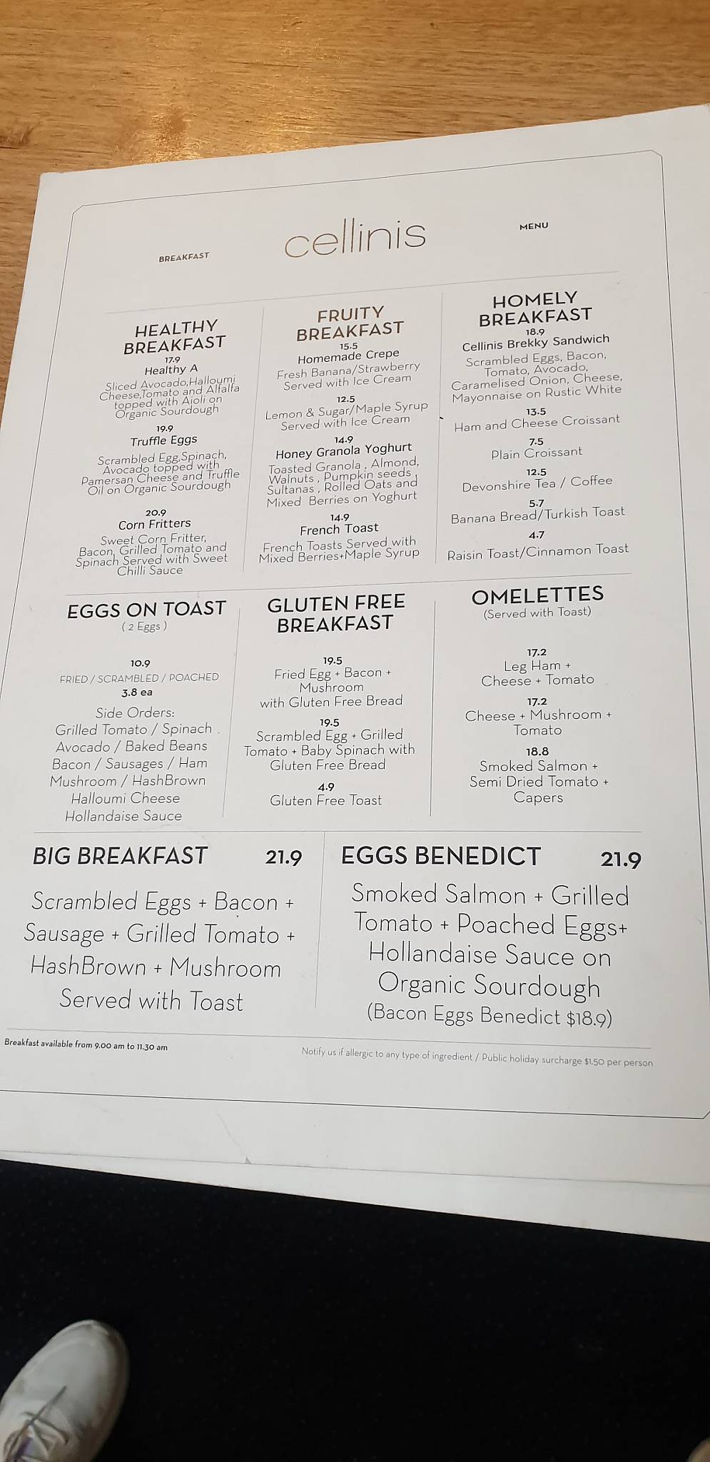 Menu at Cellinis Restaurant and Bar, Sydney, Queen Victoria Building