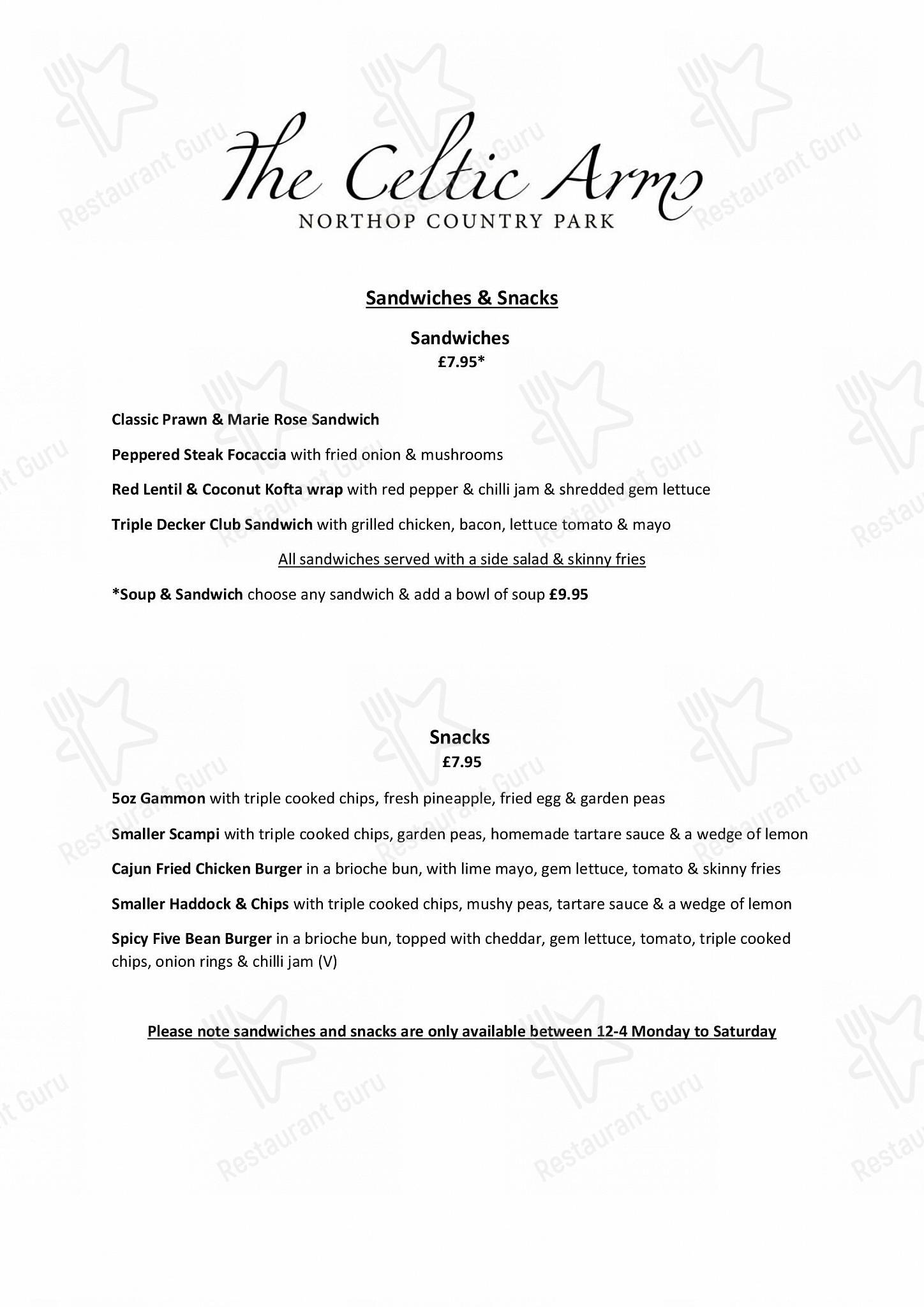 Menu at The Celtic Arms restaurant, Mold