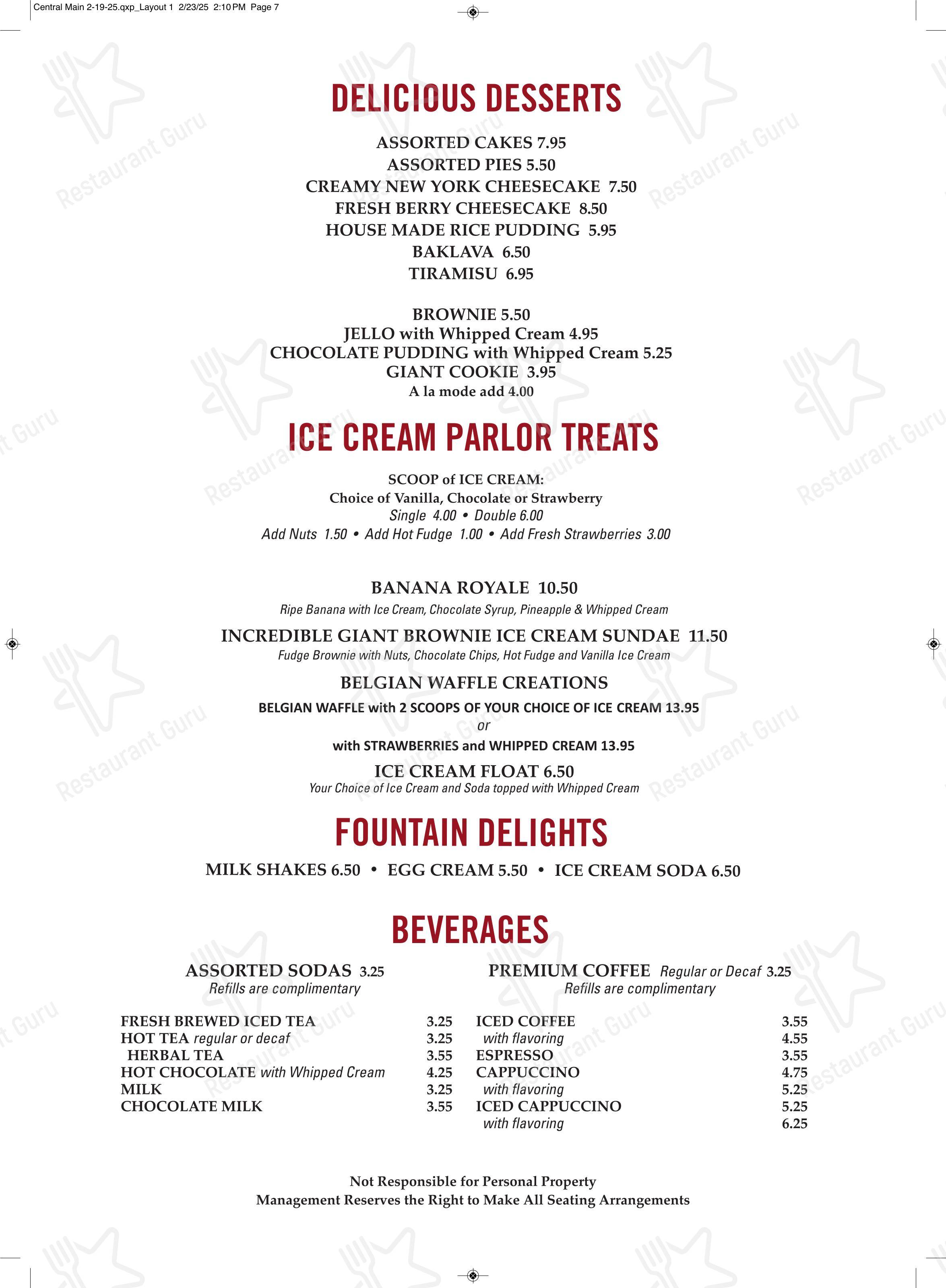 Menu at Central Diner & Grille restaurant, Pittsburgh