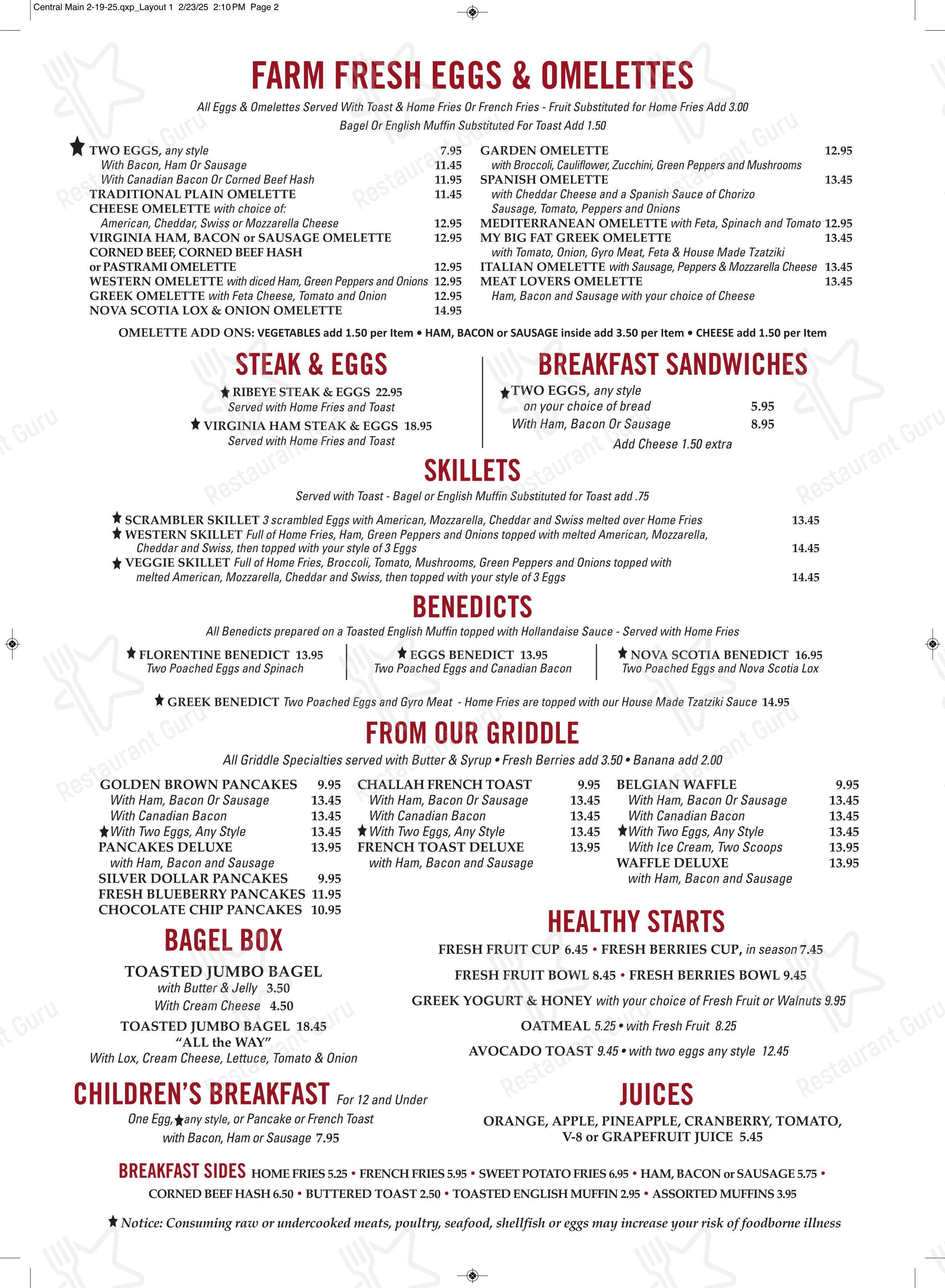 Menu at Central Diner & Grille restaurant, Pittsburgh