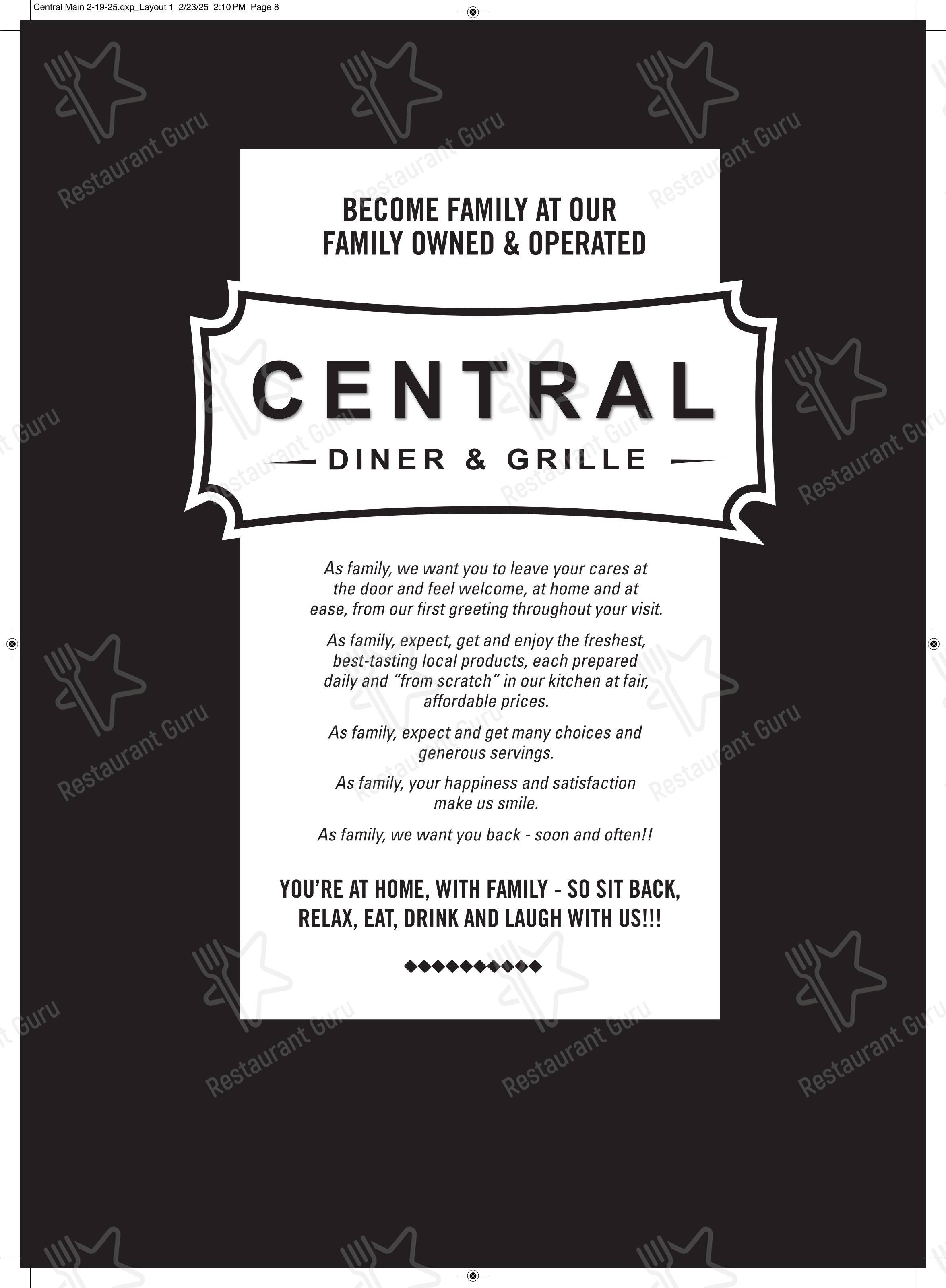 Menu at Central Diner & Grille restaurant, Pittsburgh