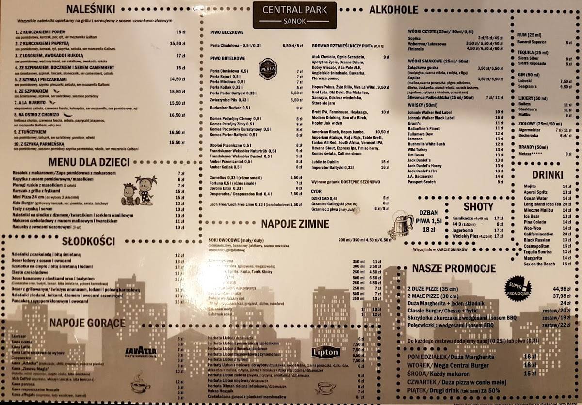 Menu at Central Park pub & bar, Sanok