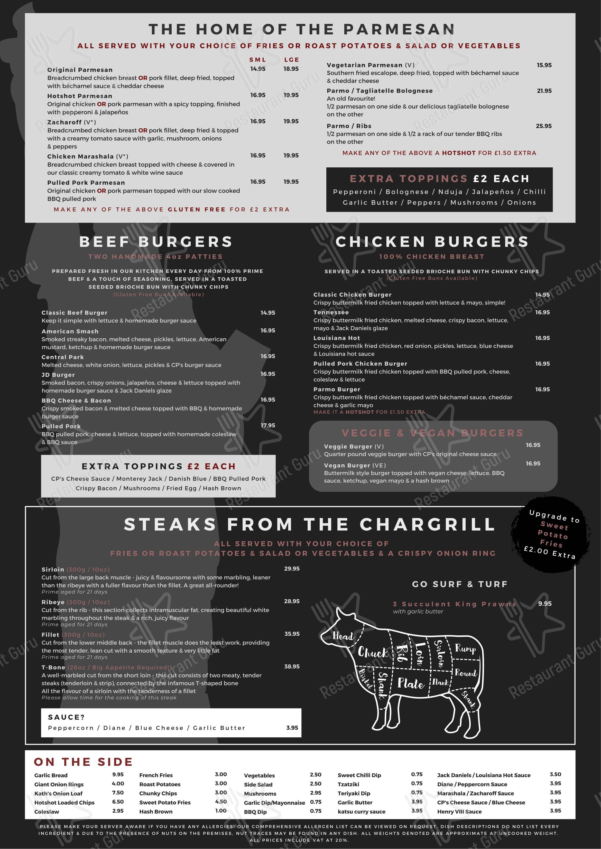 Menu at Central Park restaurant, Middlesbrough
