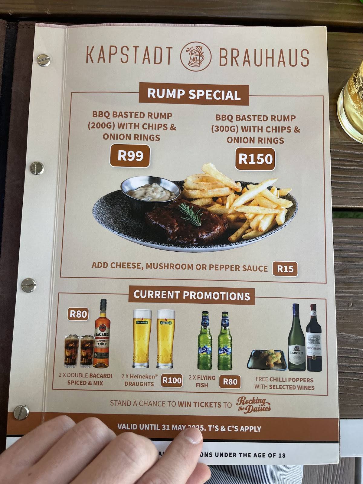 Menu at Kapstadt Brauhaus Centurion restaurant, Centurion