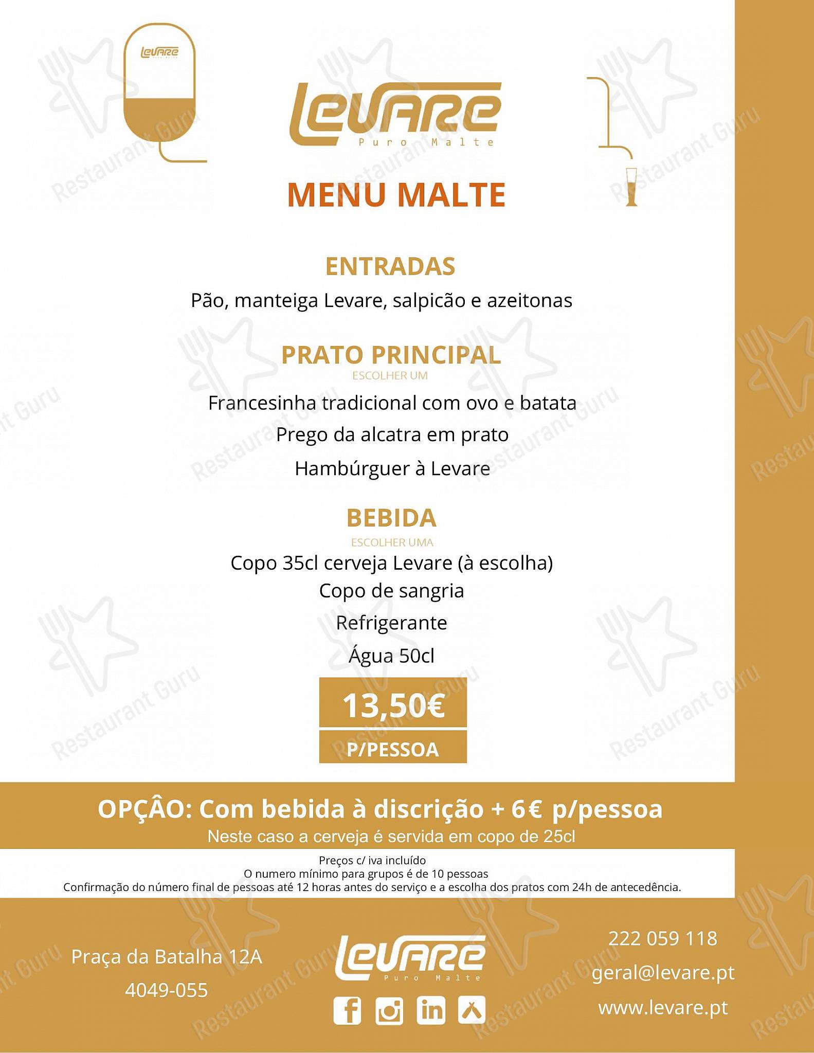 Menu em Levare Craft Beer pub & Bar, Porto