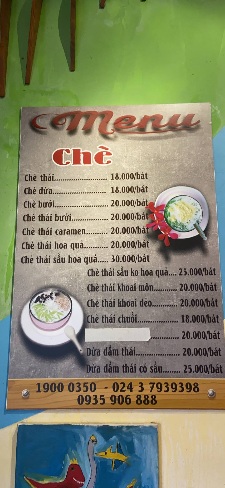Menu at Chè Dừa Thái Lan desserts, Hanoi, 25 Đ. Nguyễn Phong Sắc