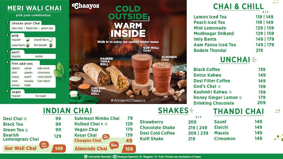 Menu at Chaayos Cafe at Balewadi, Pune