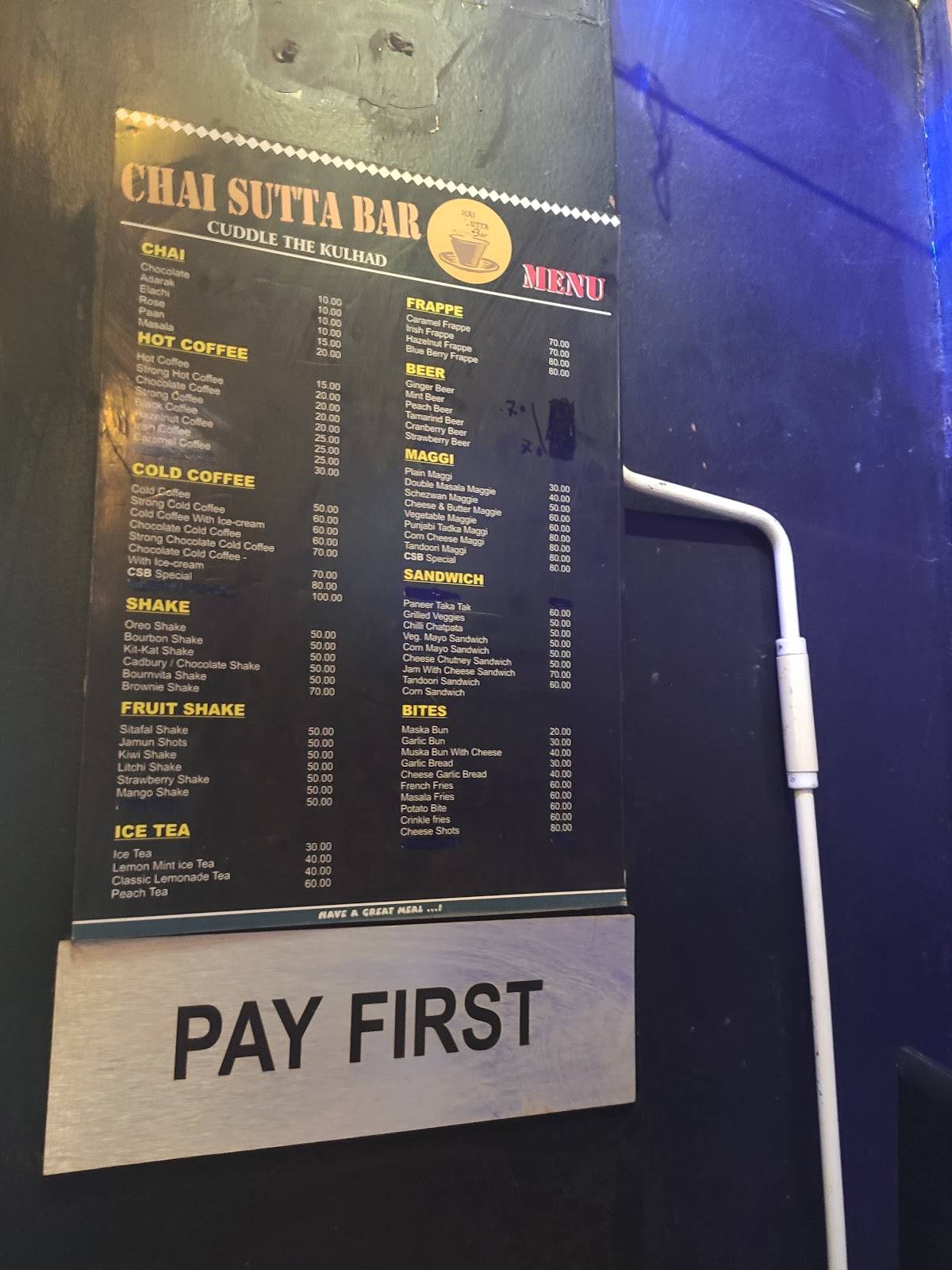 Menu at Chai sutta bar, Pune, Sinhgad College Rd