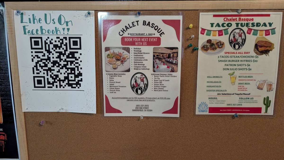 Menu at Chalet Basque Restaurant, Bakersfield, 200 Oak St