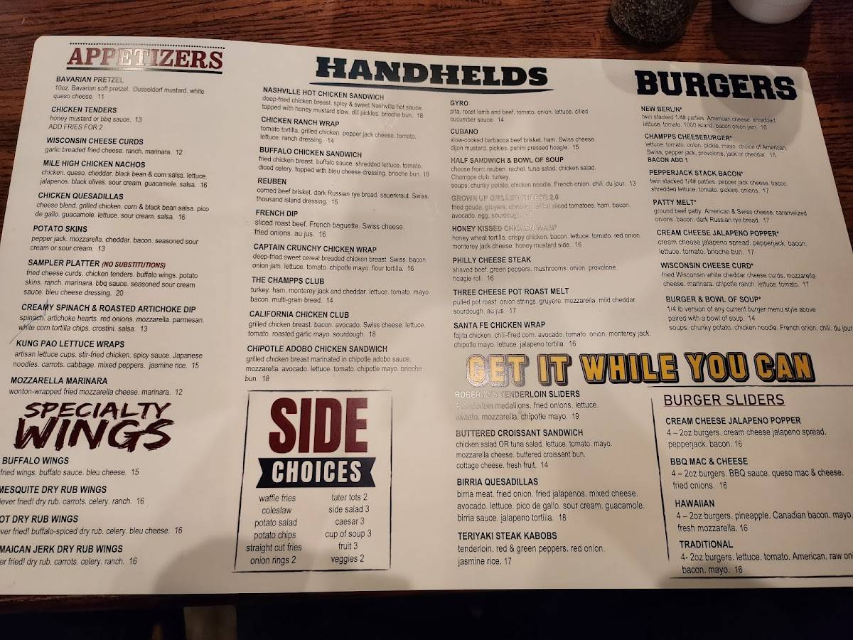 Menu at Champps Americana Brookfield pub & bar, Brookfield, S Moorland Rd