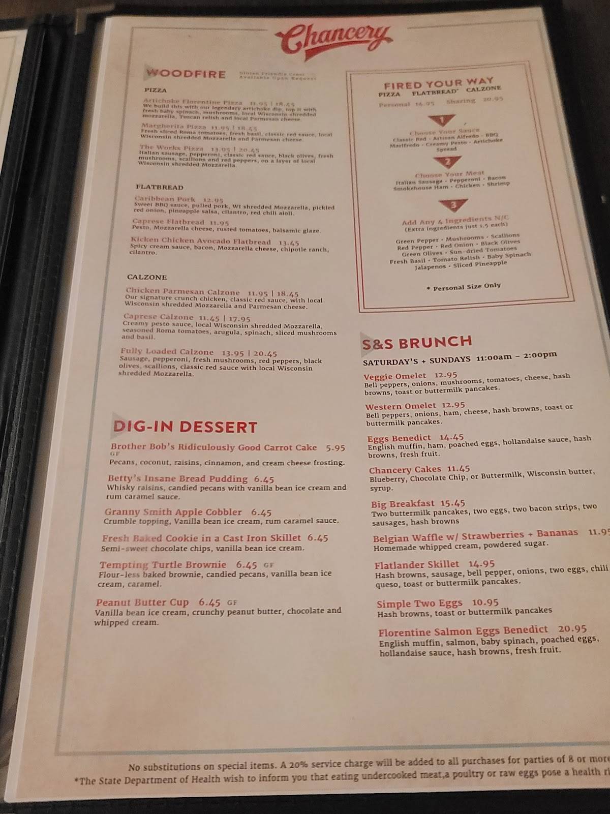 Menu at Chancery Restaurant & Pub, Mequon, N Port Washington Rd