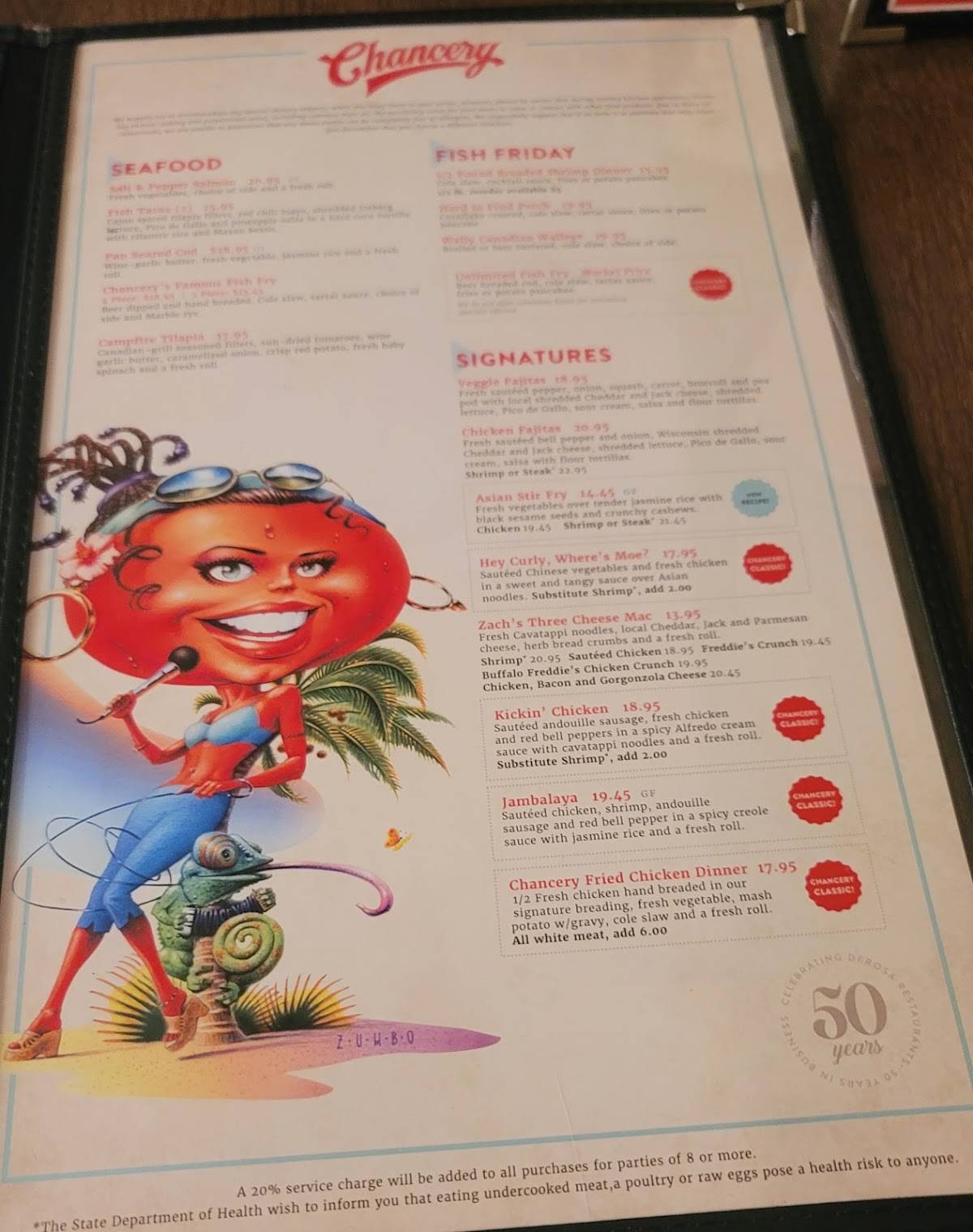 Menu at Chancery Restaurant & Pub, Mequon, N Port Washington Rd