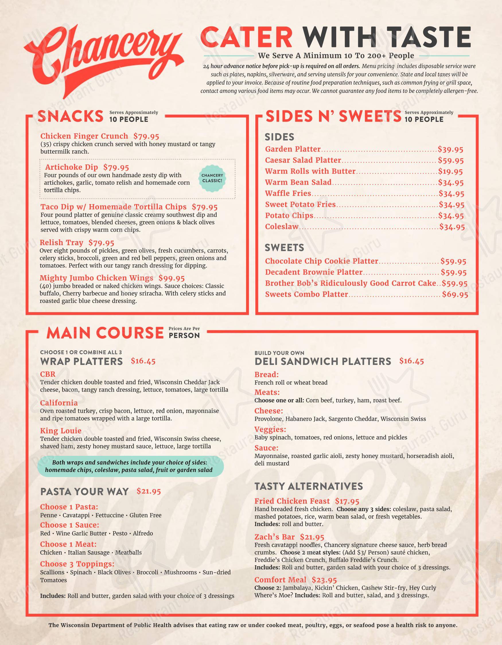 Menu at Chancery Restaurant & Pub, Mequon, N Port Washington Rd