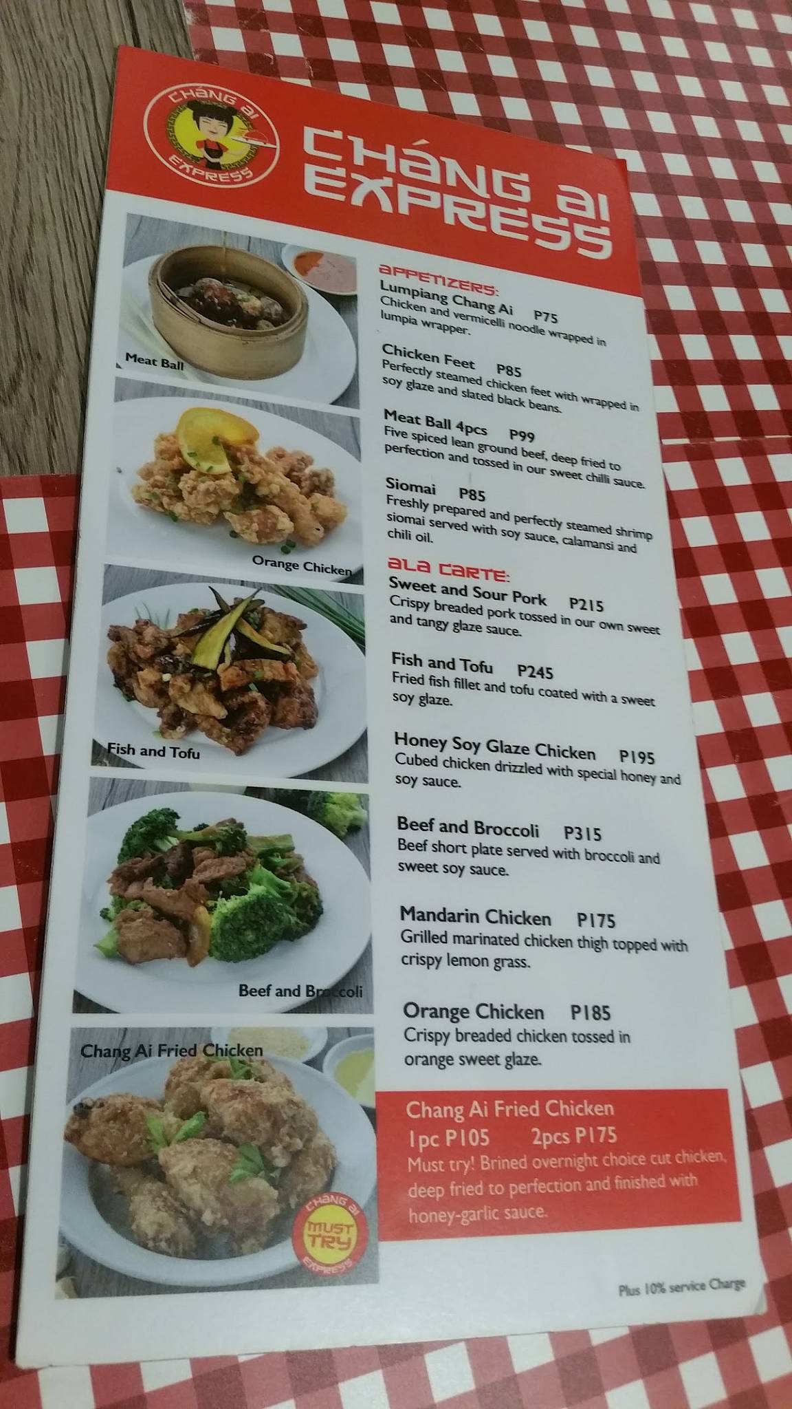 Menu at Chang AI Express restaurant, Quezon City