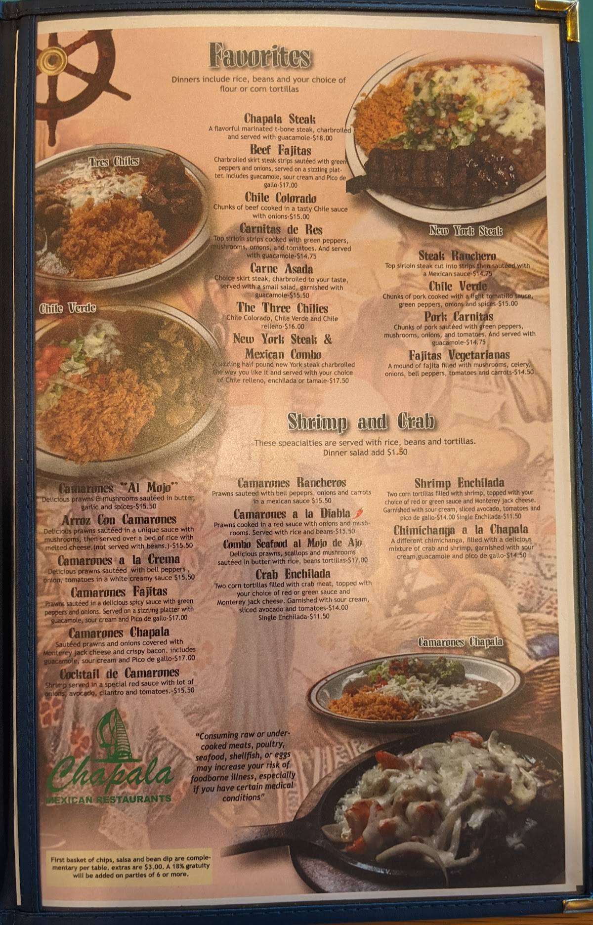 Menu at Chapala Mexican Restaurant Pocatello, Pocatello