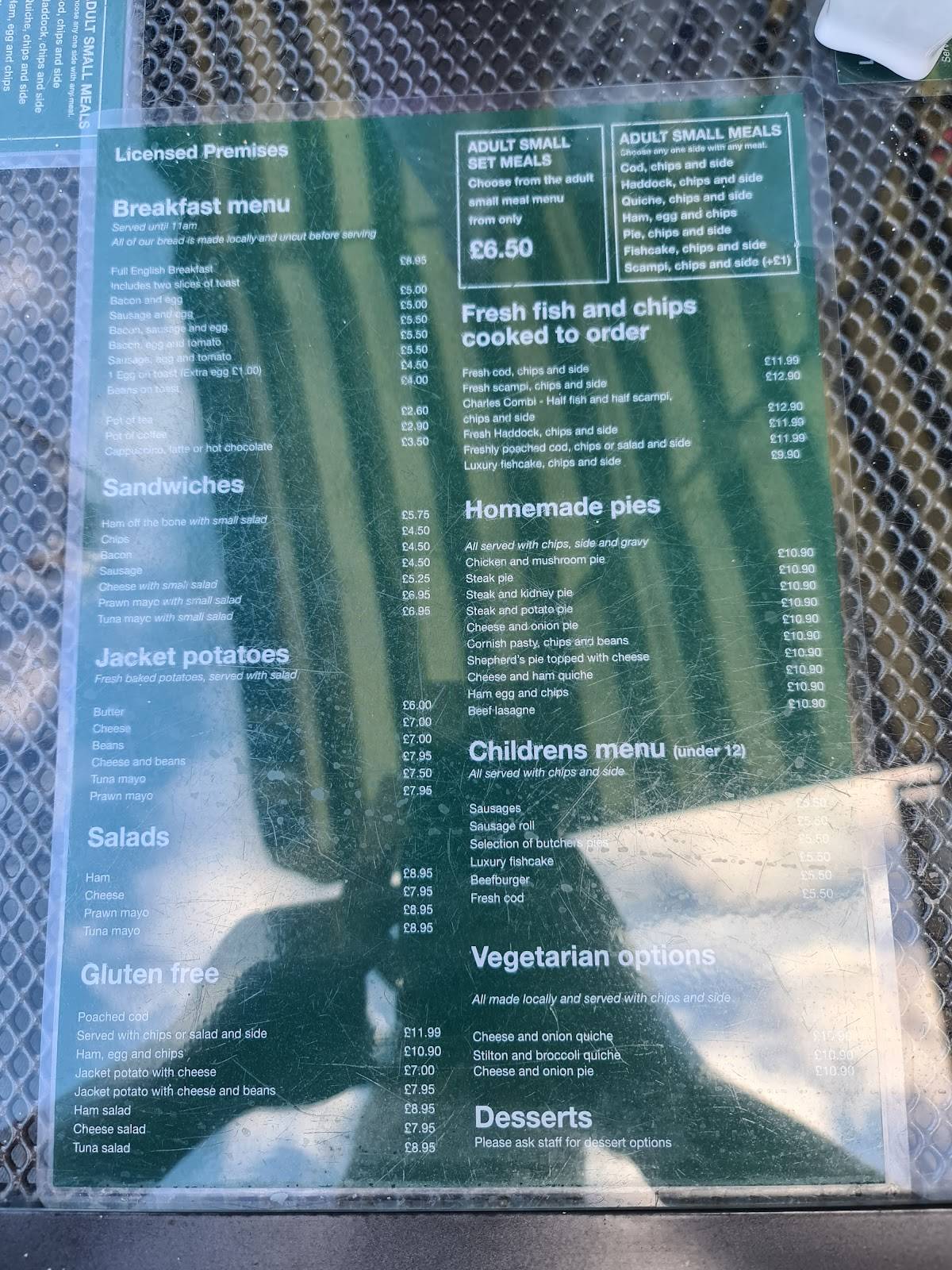 Menu at Charles restaurant, Matlock