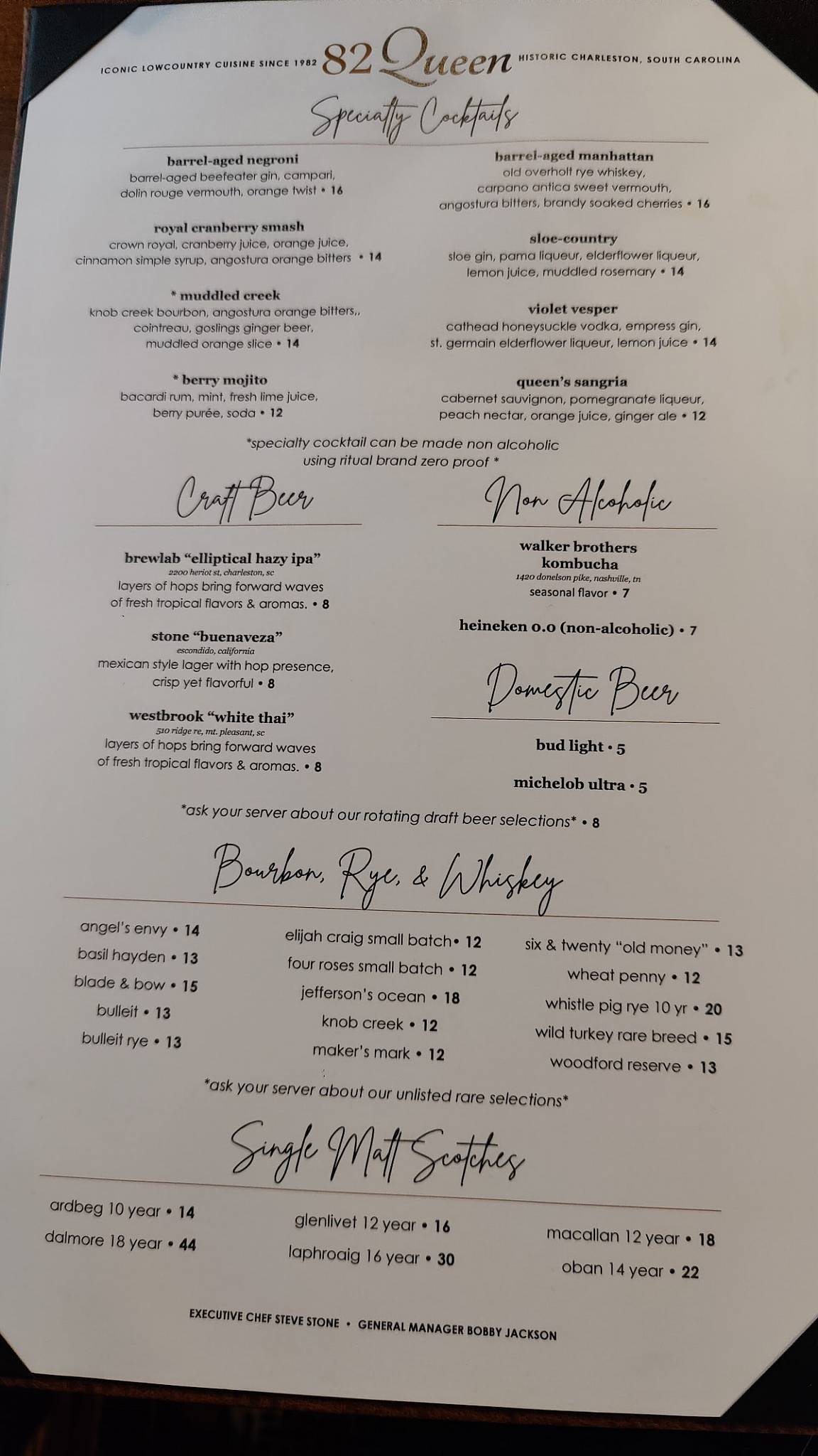 Menu at 82 Queen restaurant, Charleston