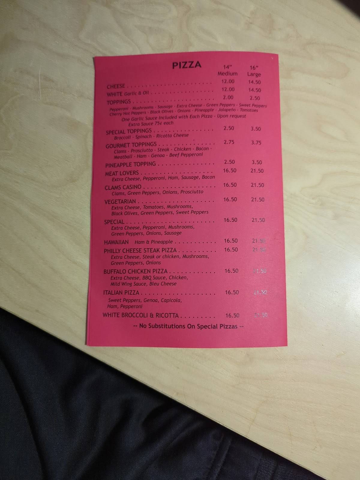 Menu at Charlie's Pizza pizzeria, Claymont