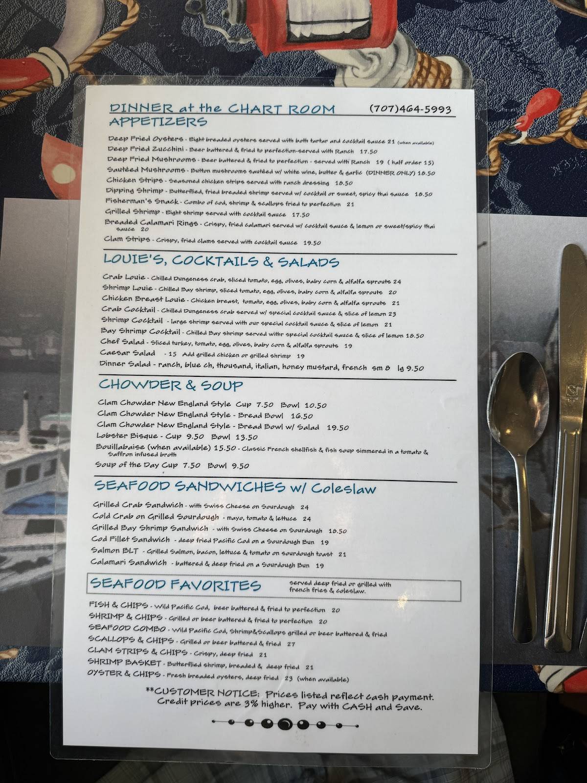 Menu at Chart Room Restaurant, Crescent City