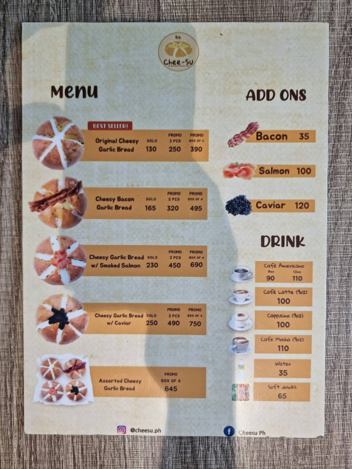 Menu at Chee-Su restaurant, Taguig
