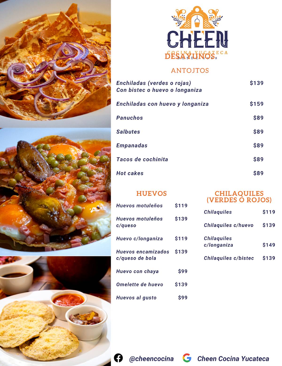 Menu at Cheen Cocina Yucateca restaurant, Merida, C. 61 x 34