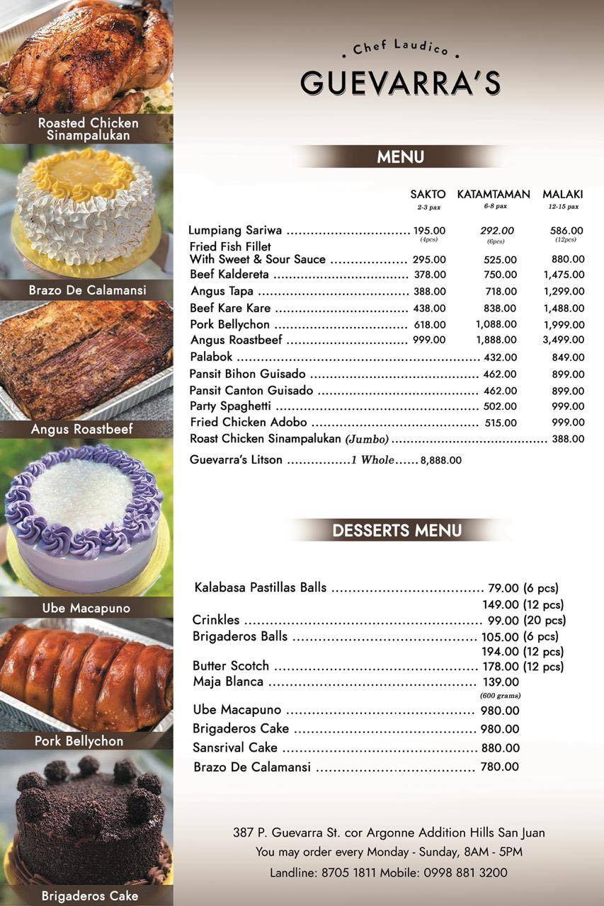 Menu at Guevarra's by Chef Laudico restaurant, San Juan