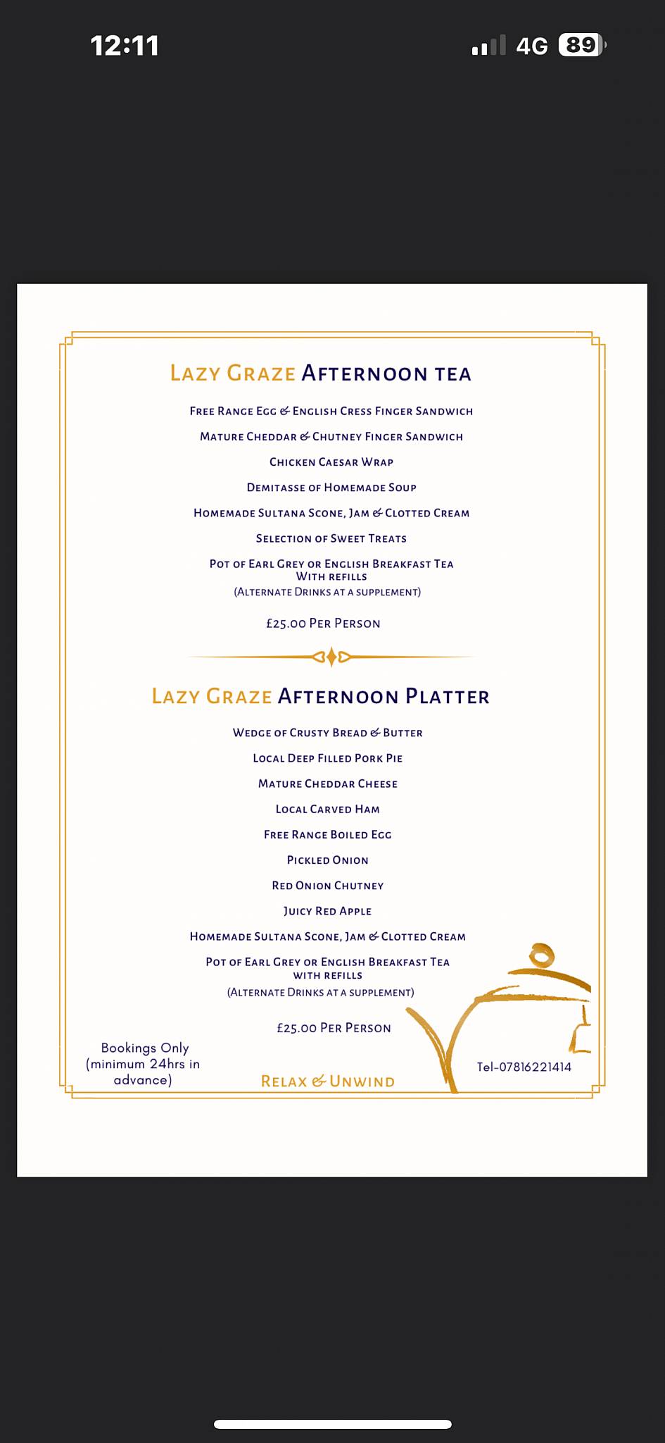 Menu at Lazy Graze cafe, Cheltenham