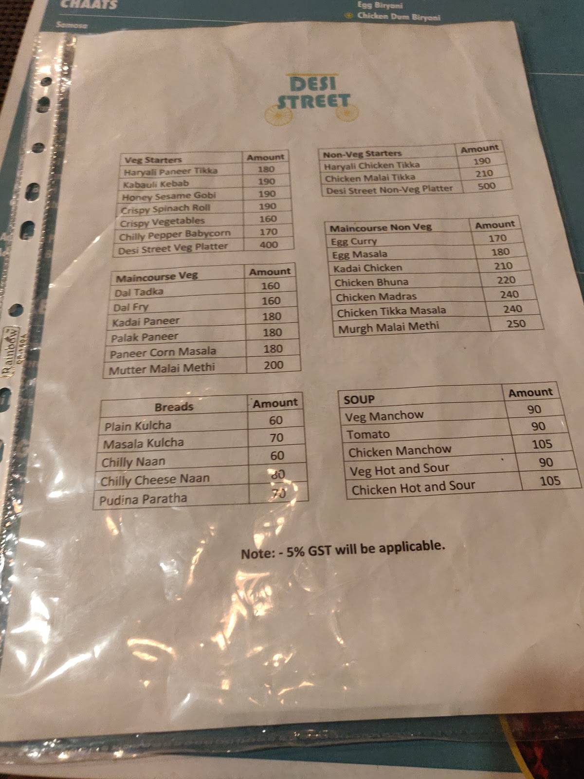 Menu at Desi Street, Chennai, Ground Floor