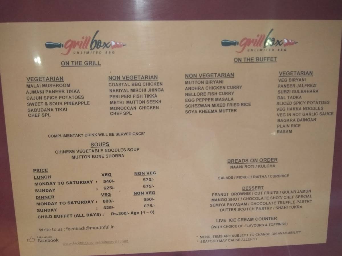 Menu at Grill Box, T nagar, Chennai, 12