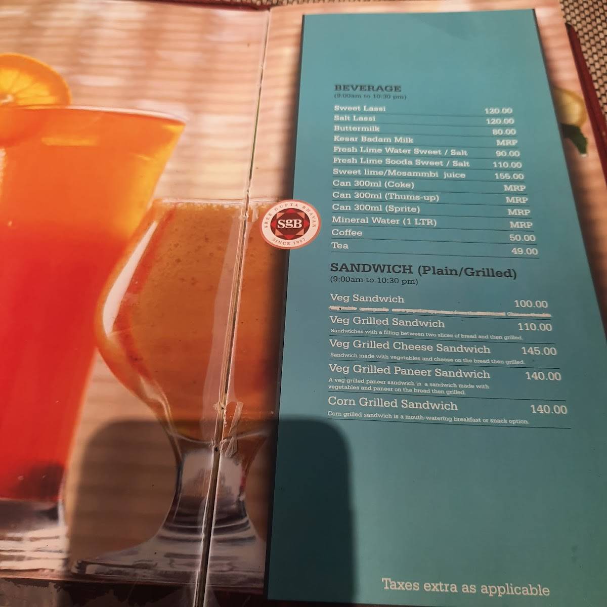 Menu at Sree Gupta Bhavan - SgB, Chennai, 111