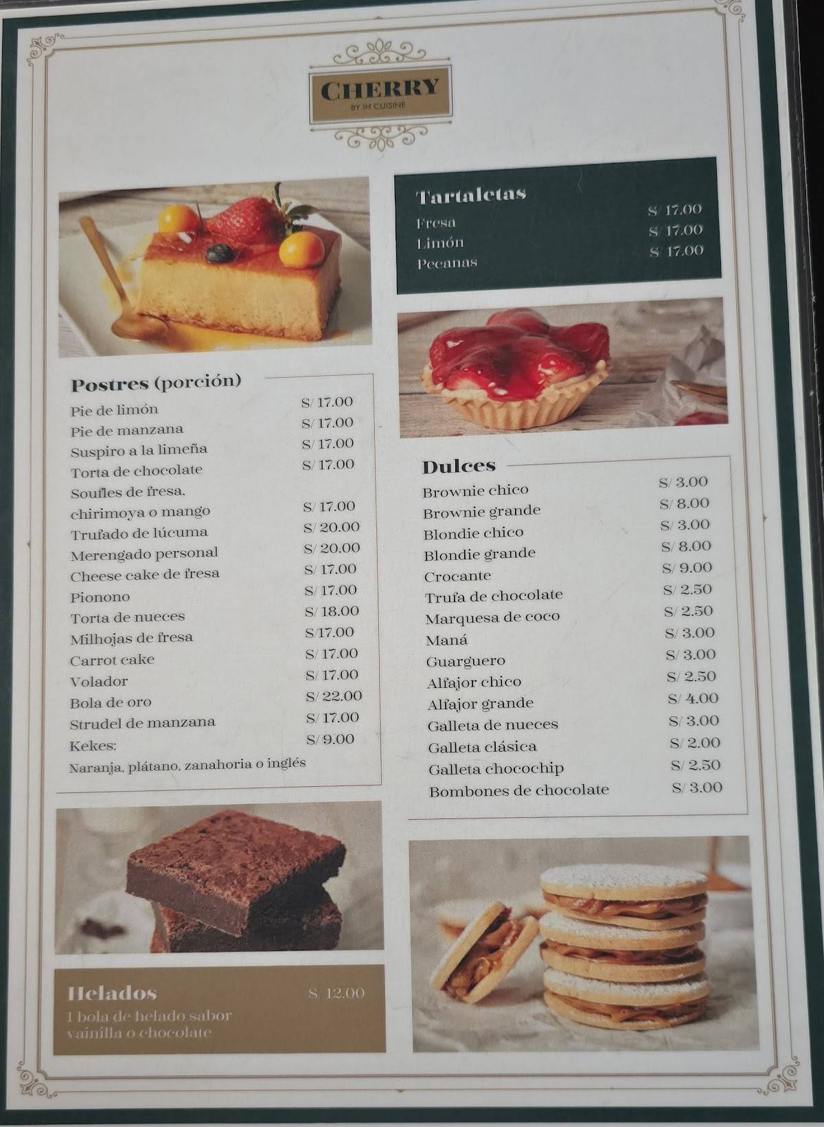 Carta de Cherry Café Restaurant Pastelería, San Isidro