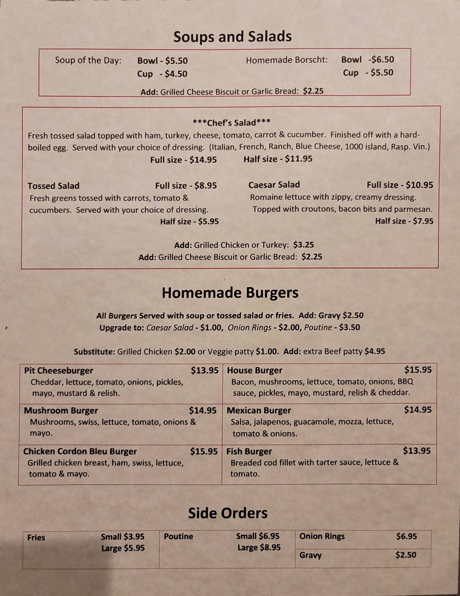 Menu at Cherry Pit Resty West Kelowna BC restaurant, West Kelowna, Main St