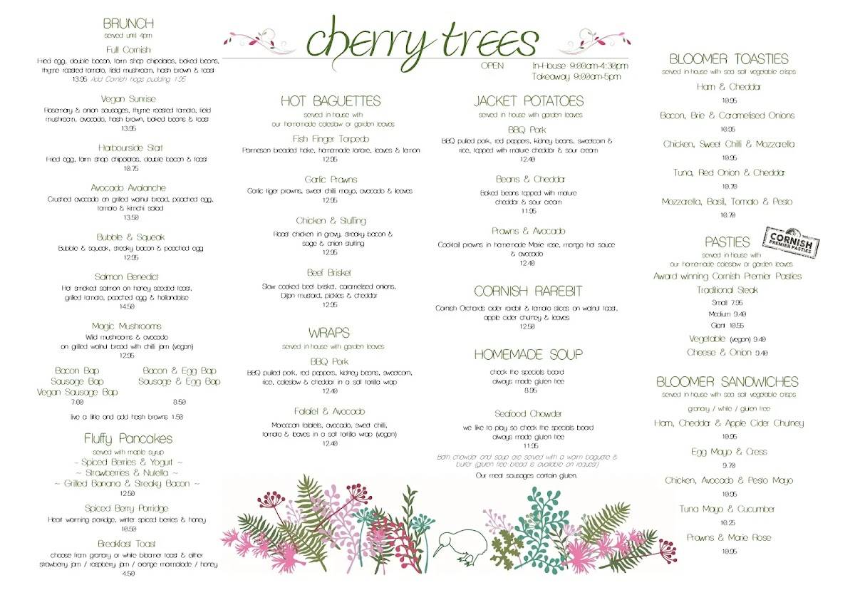 Menu at Cherry Trees Coffee House, Padstow