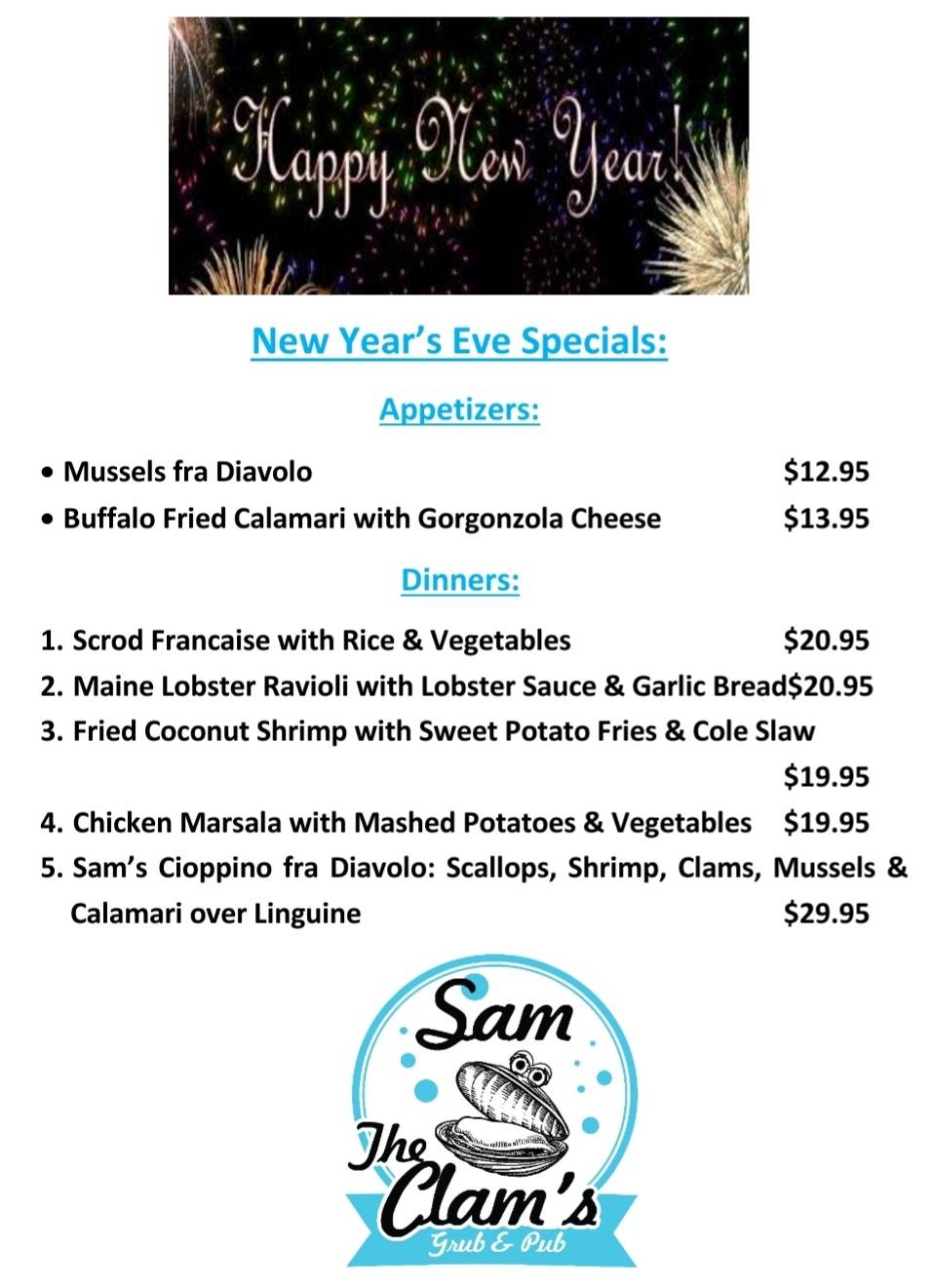 Menu at Sam The Clam Pub & Grub, Cheshire