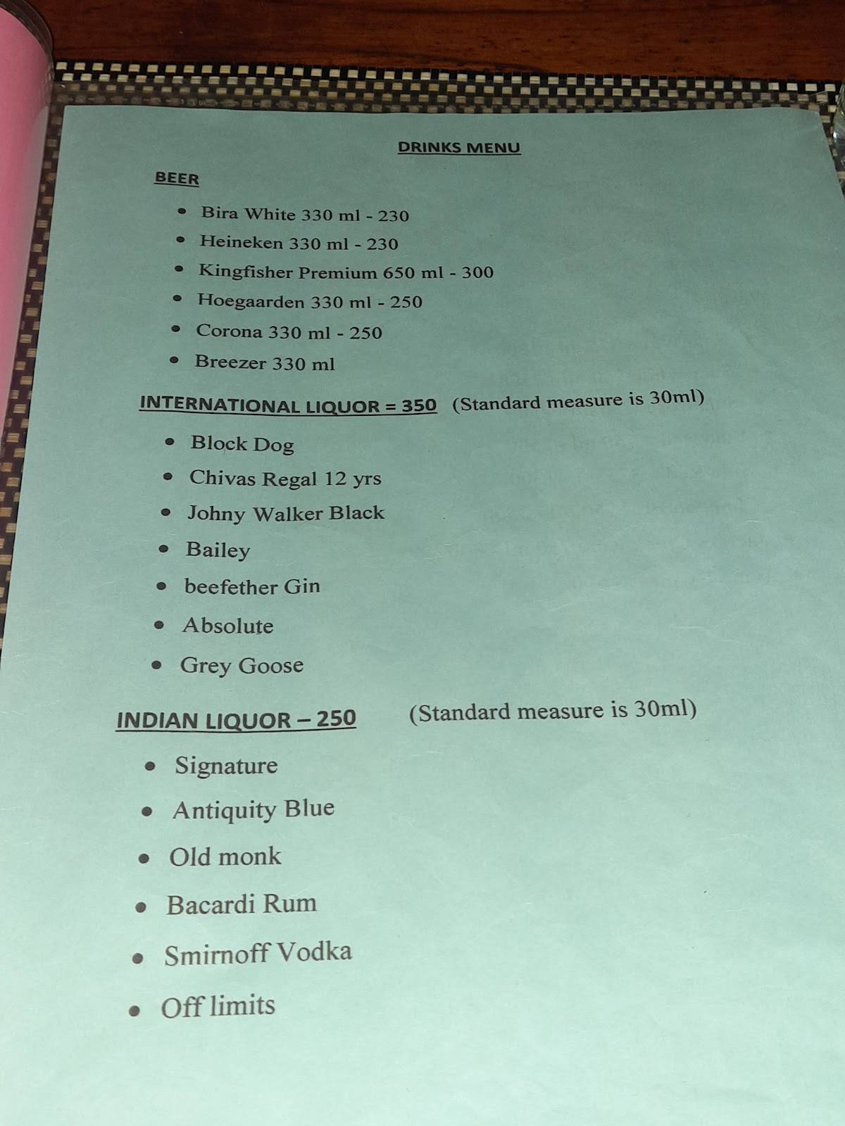 Menu at Chez Francis, Puducherry, 17, Romain Rolland St