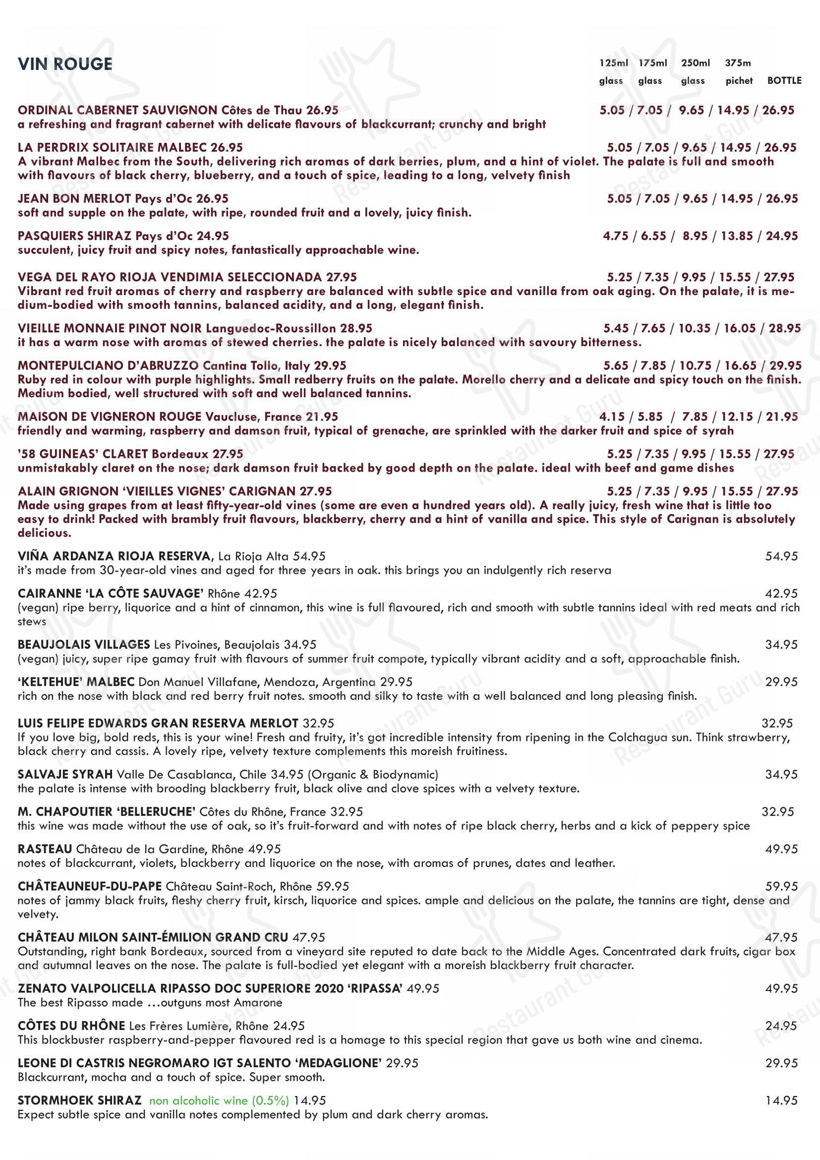 Menu at Chez Jules in Chester restaurant, Chester
