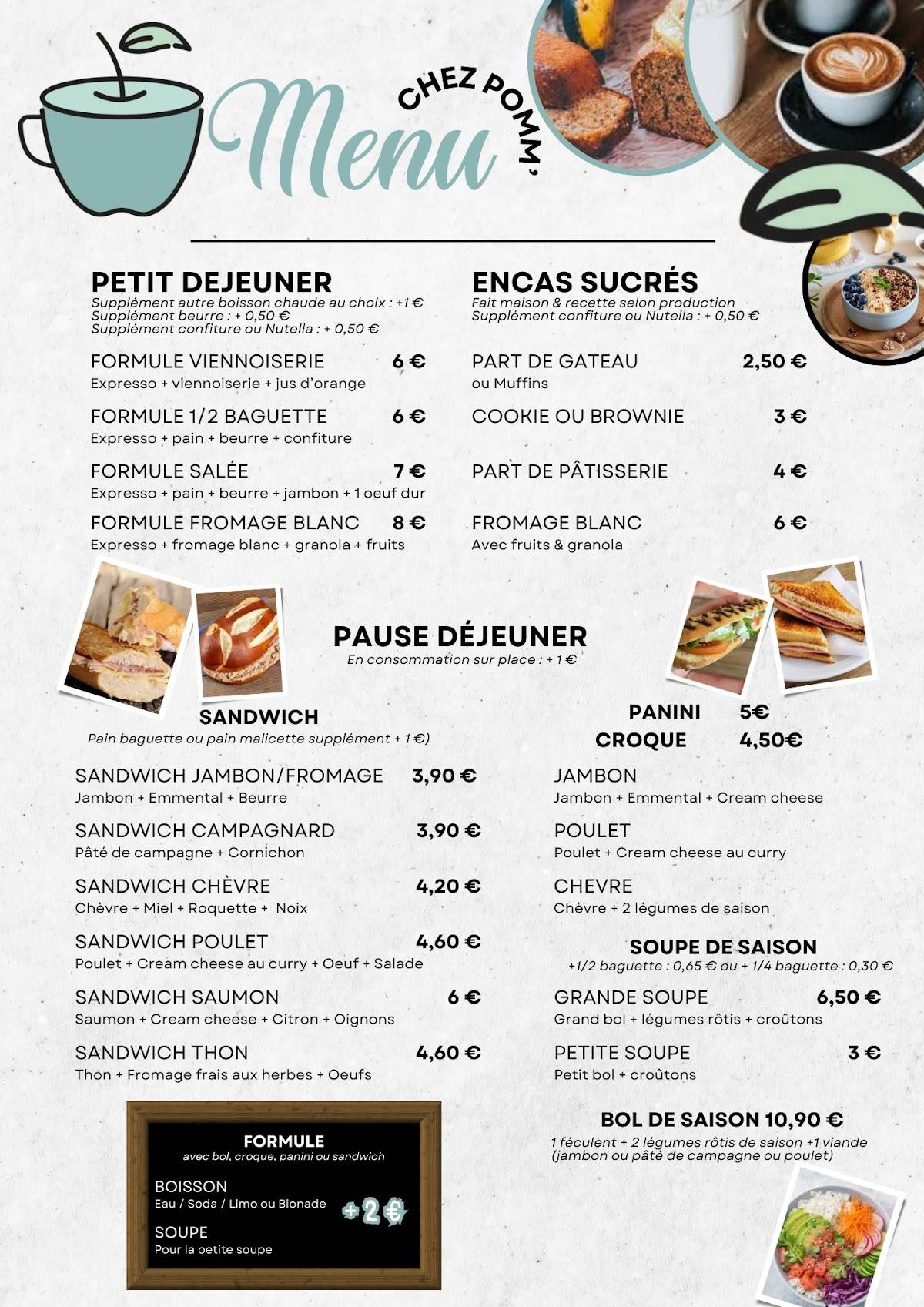Menu at Chez Pomm' restaurant, Strasbourg