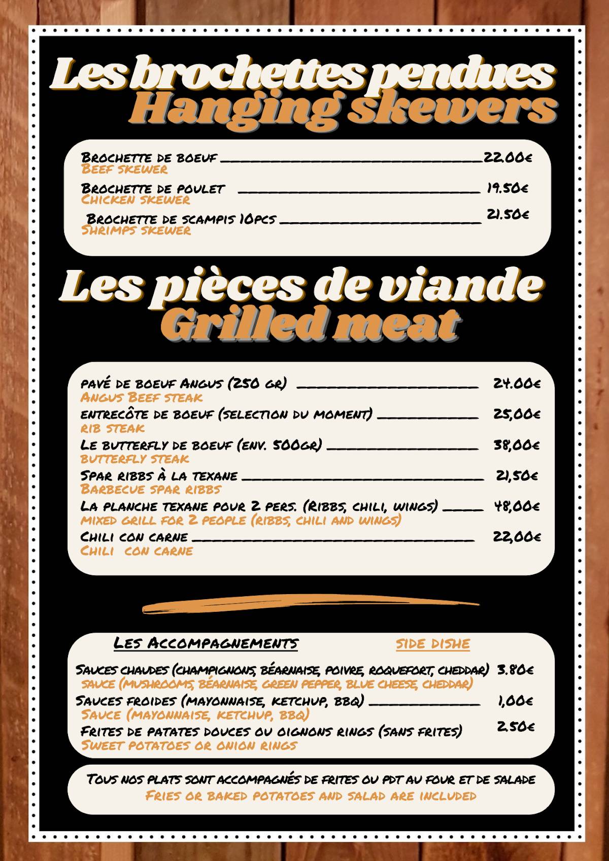 Menu au Chez l'oncle Sam, Mons