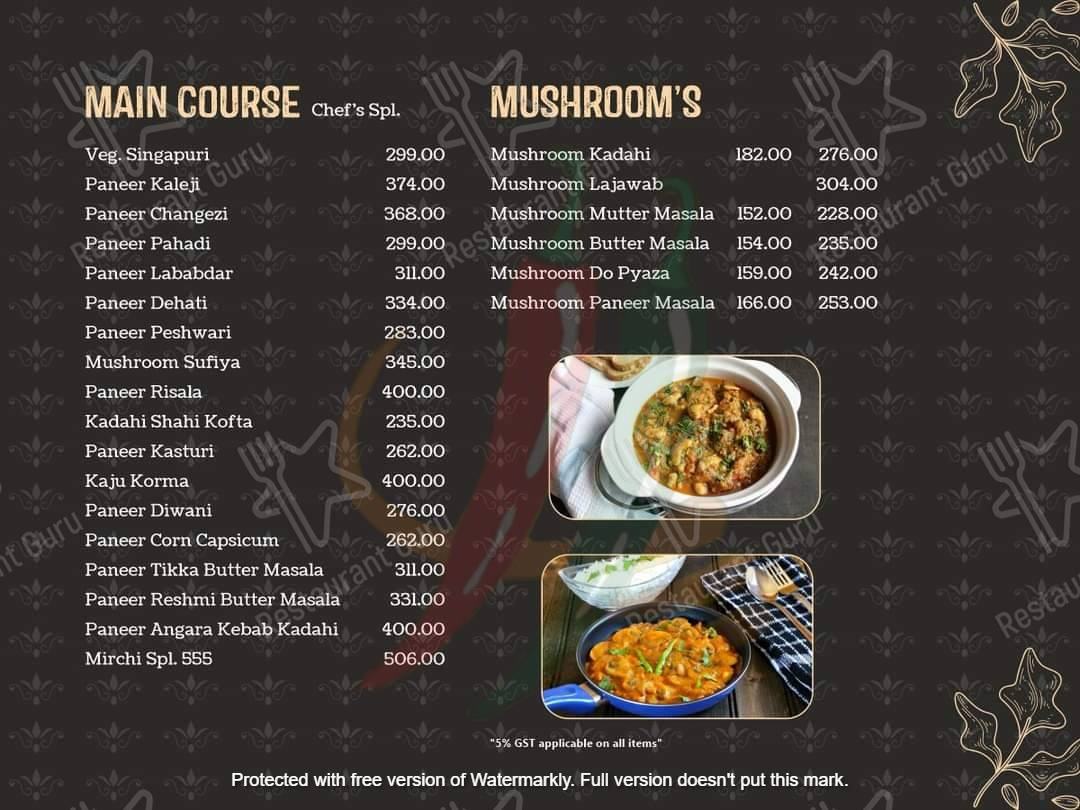 Menu at Mirchi Restaurant, Chhapra, Thana Road