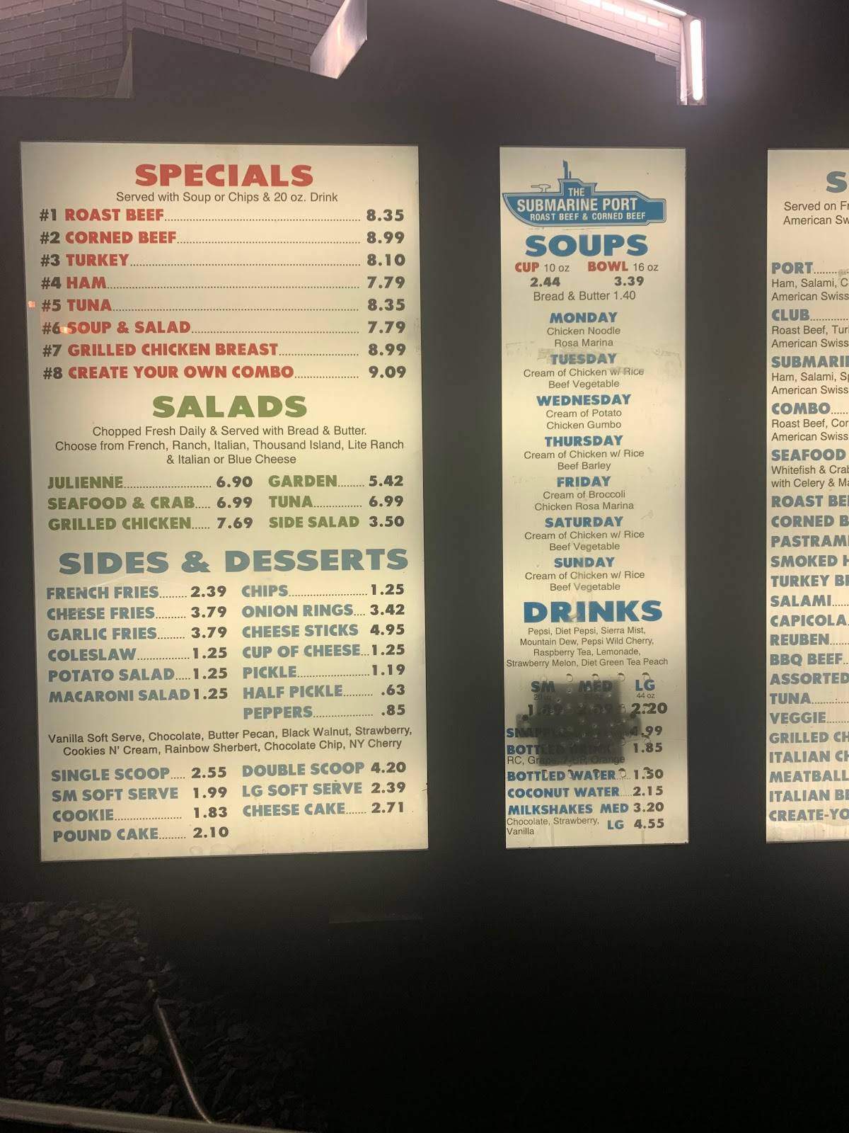 Menu at Submarine Port fast food, South Holland, 617 E 162nd St