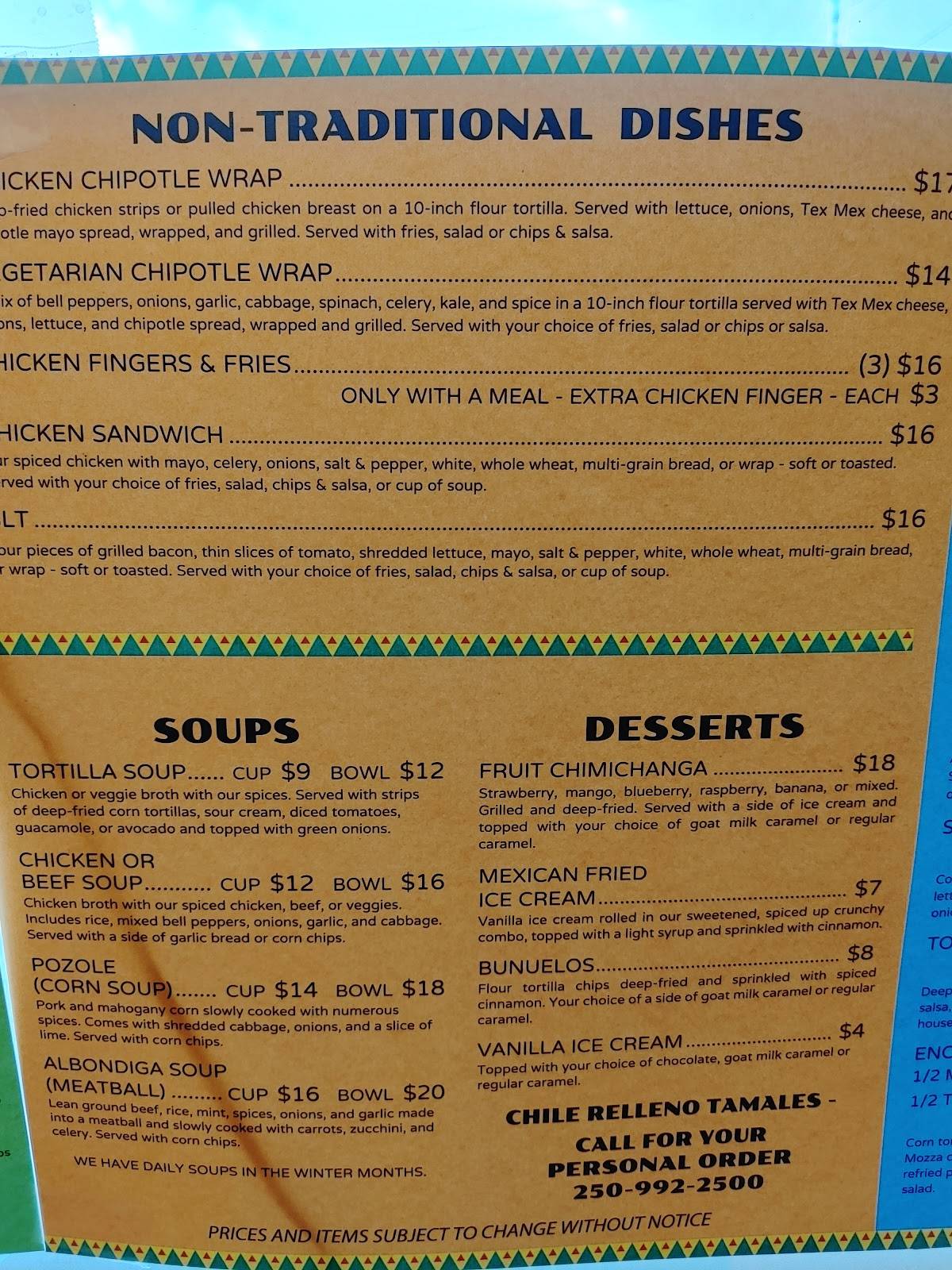Menu at Chicanos Mexican Restaurante, Quesnel
