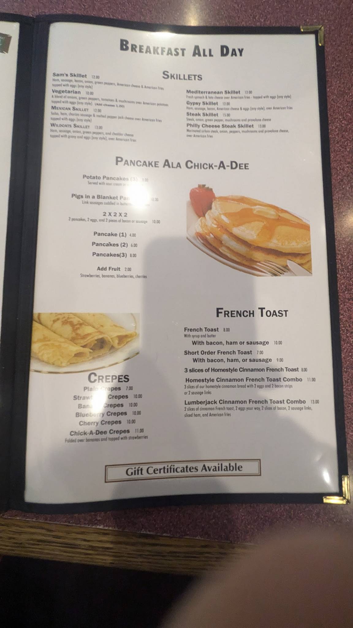 Menu at Chick-A-Dee Restaurant, Wilmington