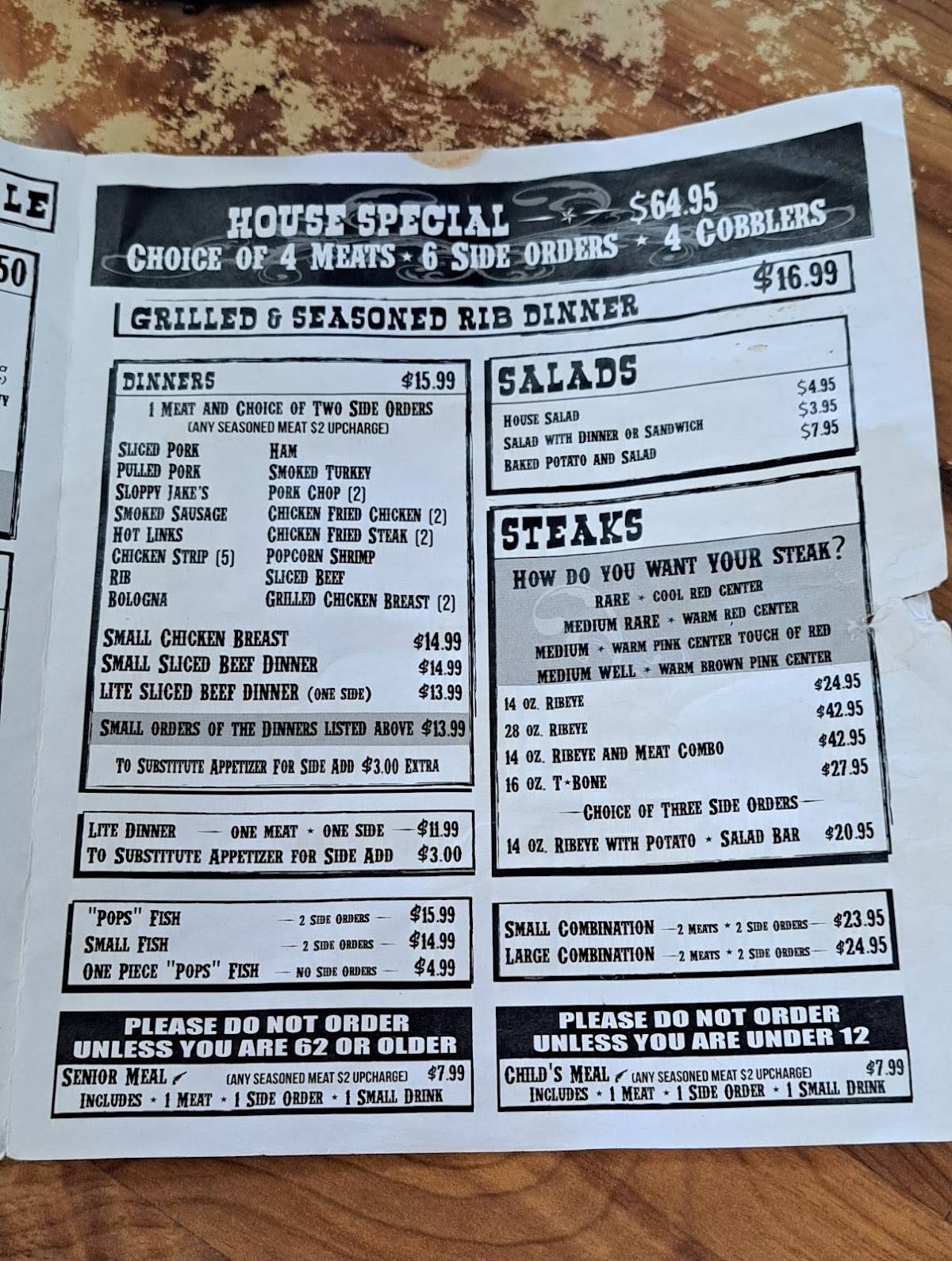 Menu at Jake's Rib BBQ, Chickasha