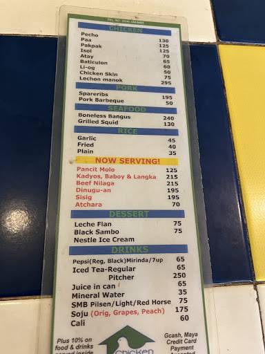 Menu at Chicken House - Main Branch restaurant, Bacolod, 24th Lacson St
