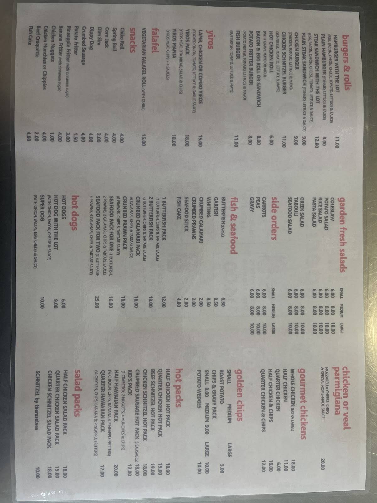 Menu at Chicken Inn fast food, McLaren Vale