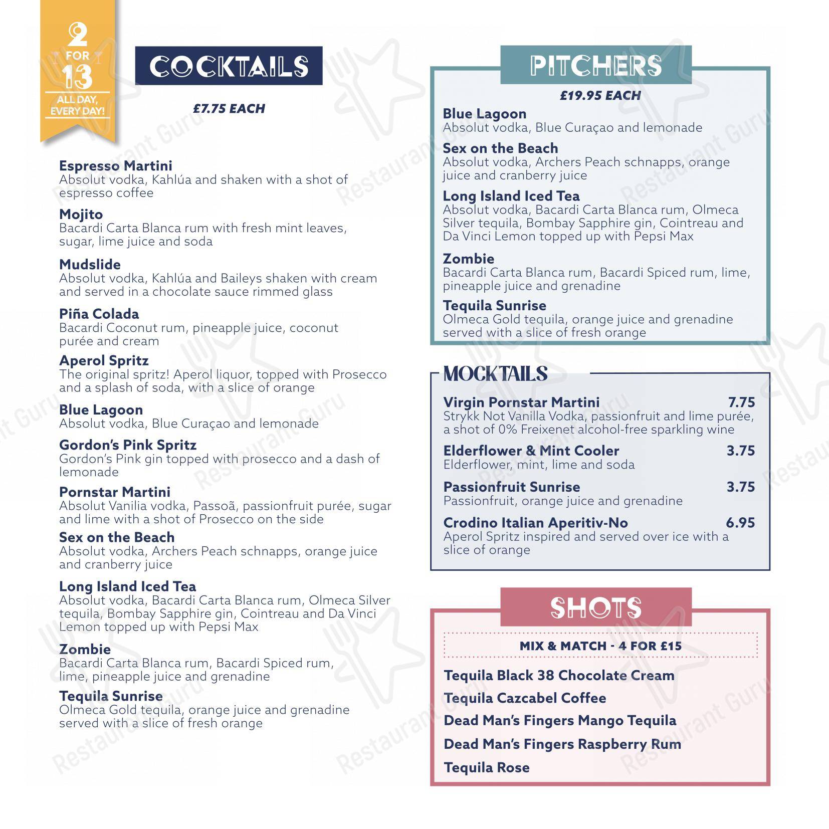 Menu at Chieftain pub & bar, Welwyn Garden City