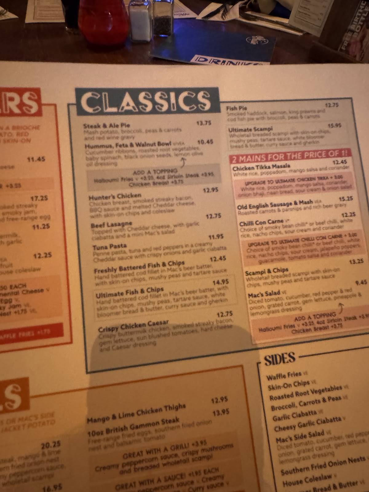 Menu at Chieftain pub & bar, Welwyn Garden City