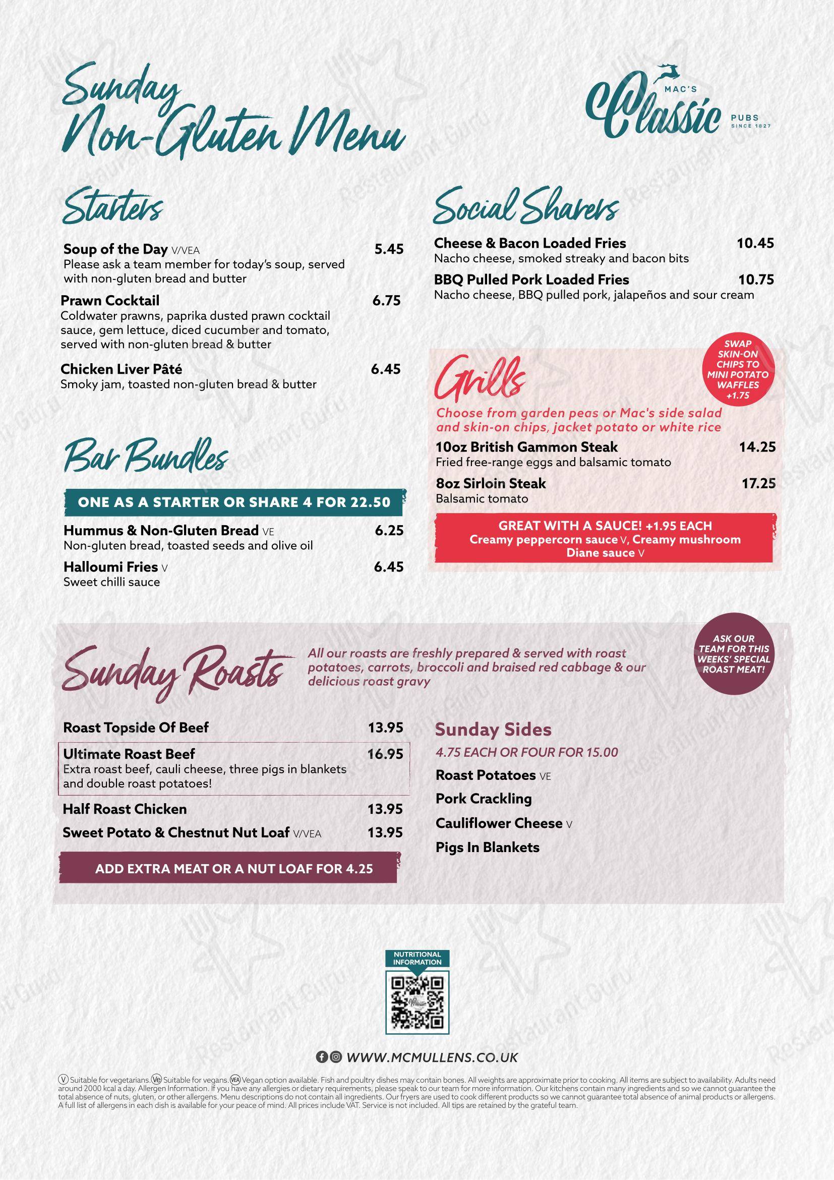 Menu at Chieftain pub & bar, Welwyn Garden City