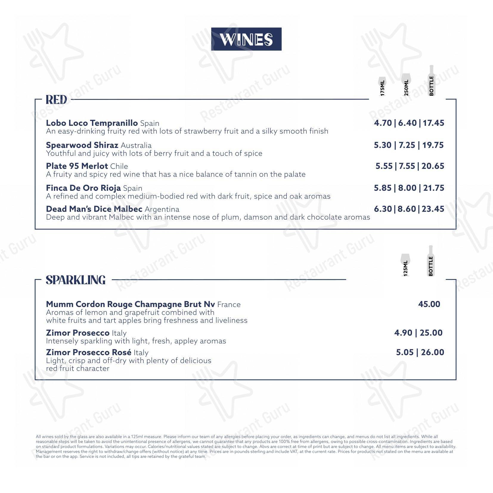 Menu at Chieftain pub & bar, Welwyn Garden City